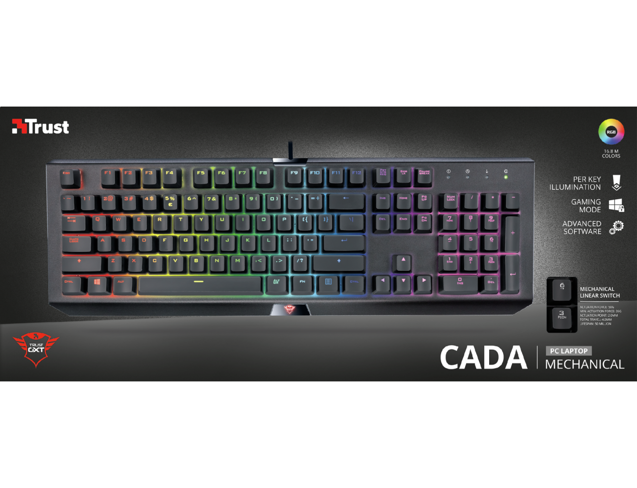 Trust, GXT Cada RGB, Mechanical Keyboard